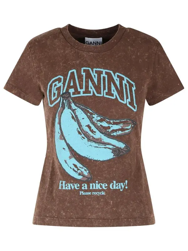 GANNI Cotton T-shirt - Brown