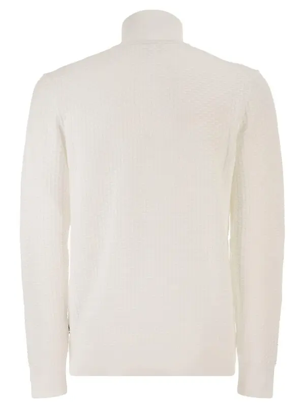 BOSS Textured Cotton Sweater With High Neck And Zip