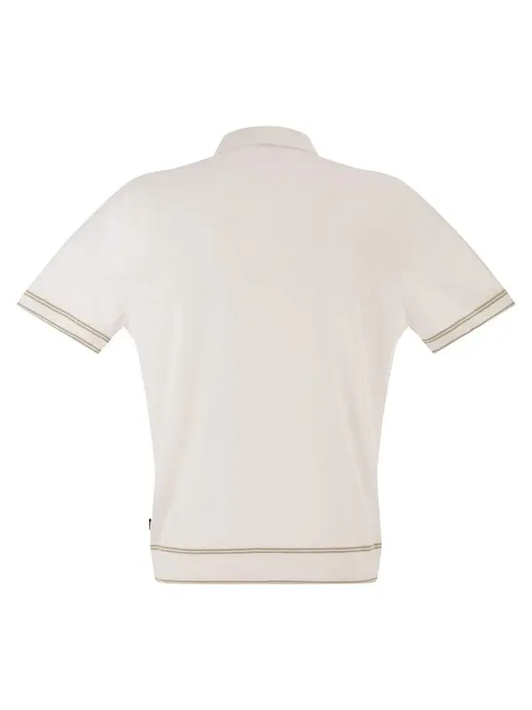 BOSS Linen And Viscose Polo Shirt With Zip And Contrast Trims - White