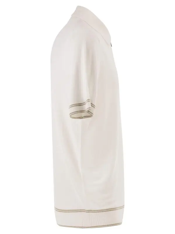 BOSS Linen And Viscose Polo Shirt With Zip And Contrast Trims - White