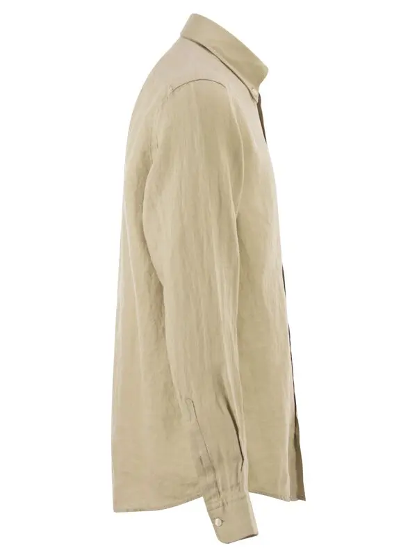 BOSS Pure Linen Regular Fit Shirt With Button-down Collar - Cream