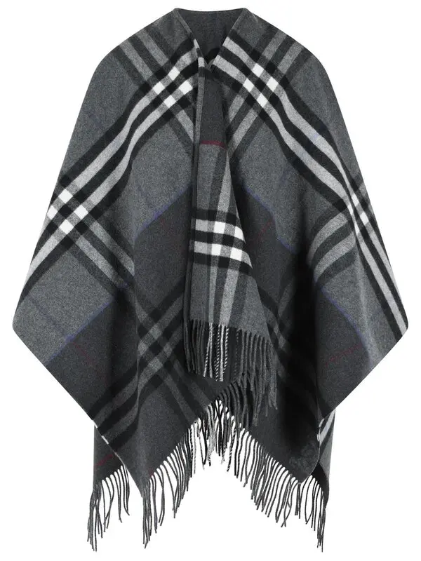 Burberry Check' Grey Cashmere Cape - Gray
