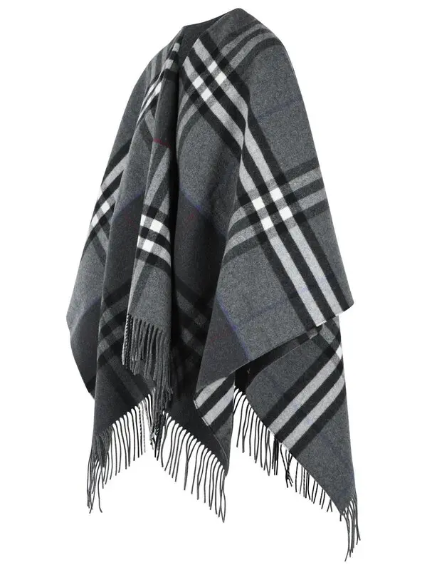 Burberry Check' Grey Cashmere Cape - Gray