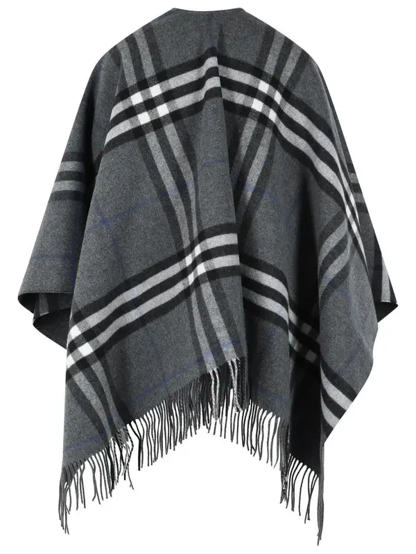 Burberry Check' Grey Cashmere Cape - Gray