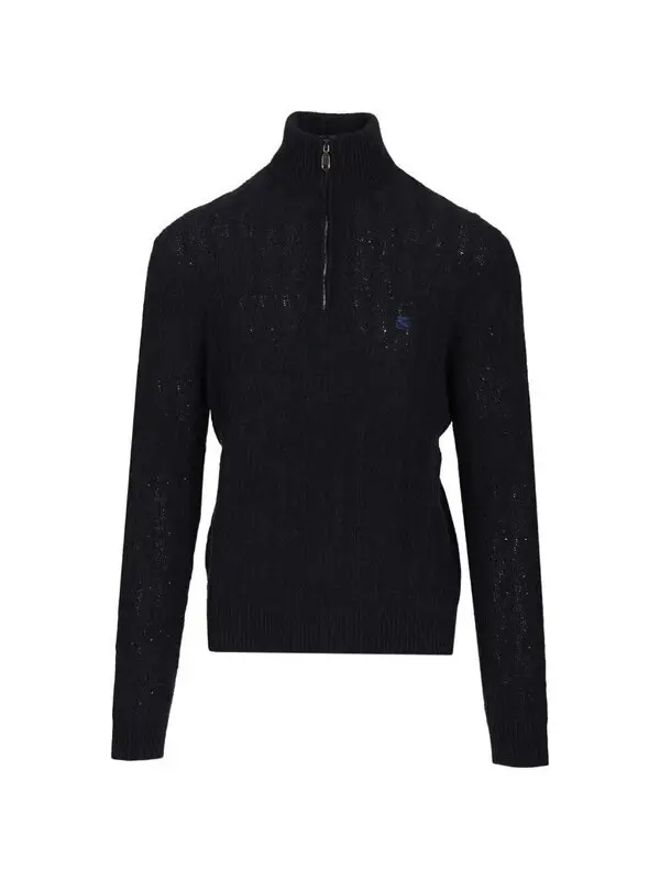 Etro Cashmere Quarter Zip Turtleneck Sweater - Blue
