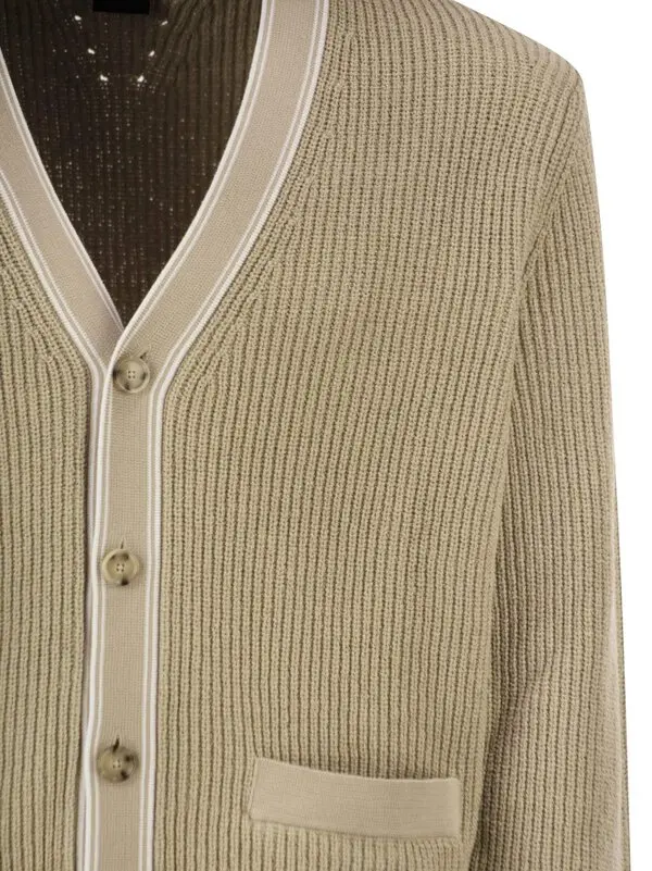 BOSS Ribbed Cotton Cardigan With Contrast Buttons