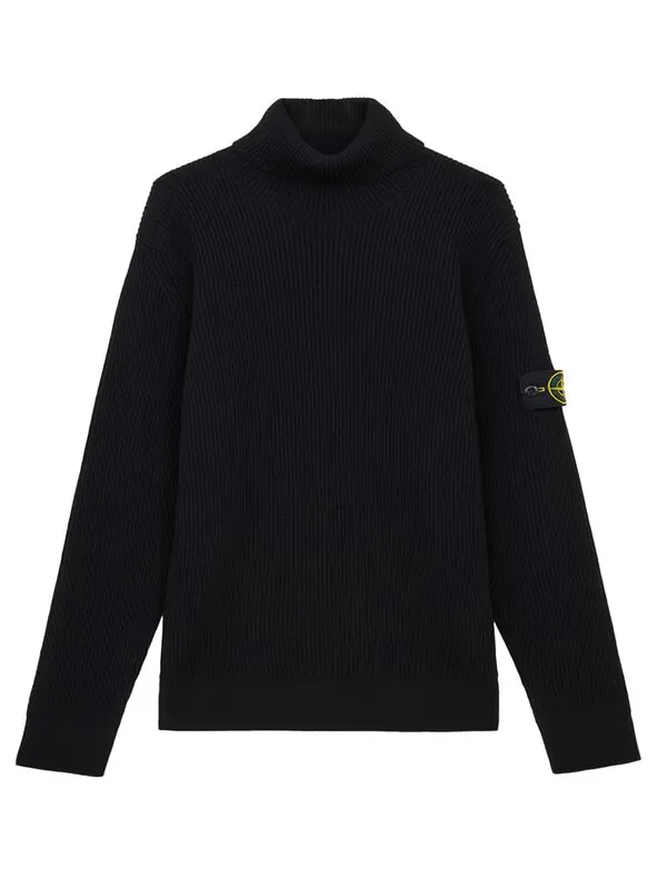 Stone Island Ribbed Wool Turtleneck Pullover - Black