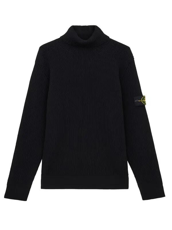 Stone Island Ribbed Wool Pullover - Black