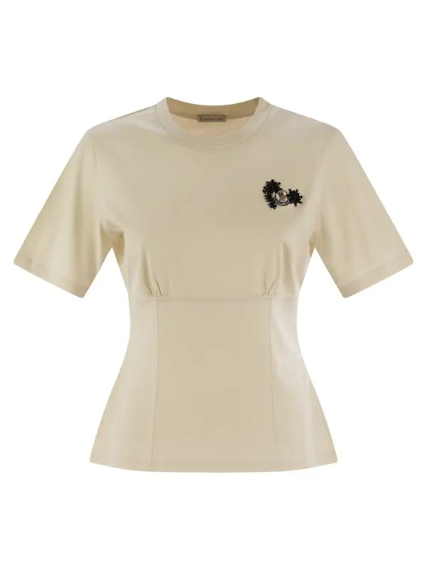 Moncler Cotton T-shirt With Handmade Beads - Cream