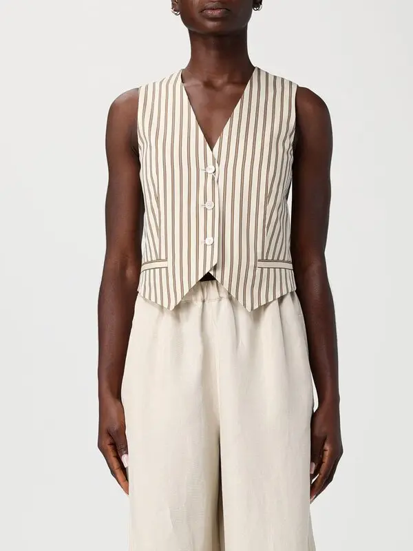 Max Mara Striped Cotton And Silk Tailored Vest - Cream