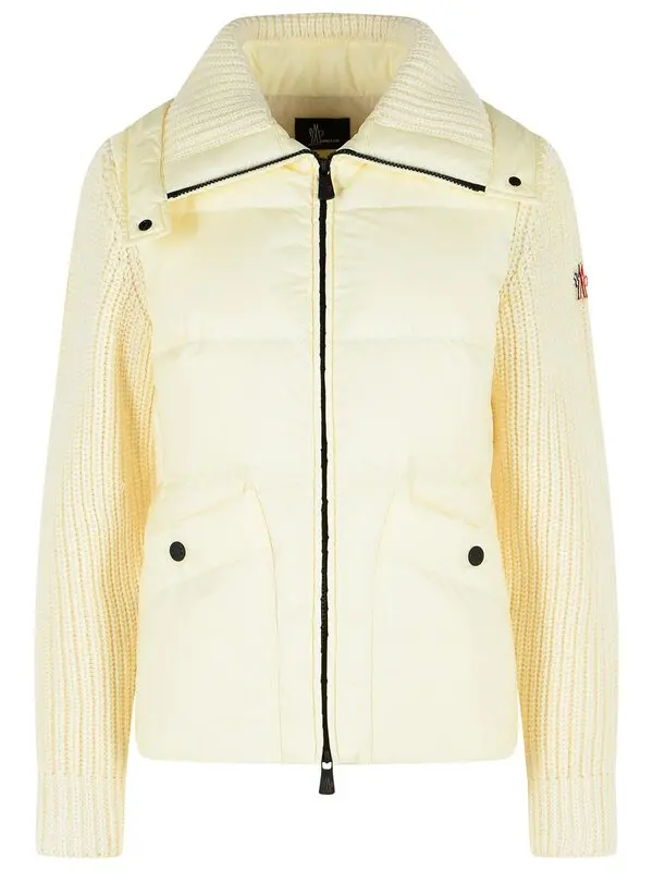 Moncler Padded Wool Cardigan With Ivory White Zip - Cream