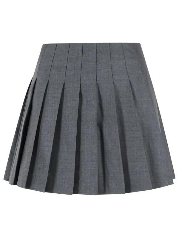 SELF-PORTRAIT Grey Wool Blend Pleated Miniskirt