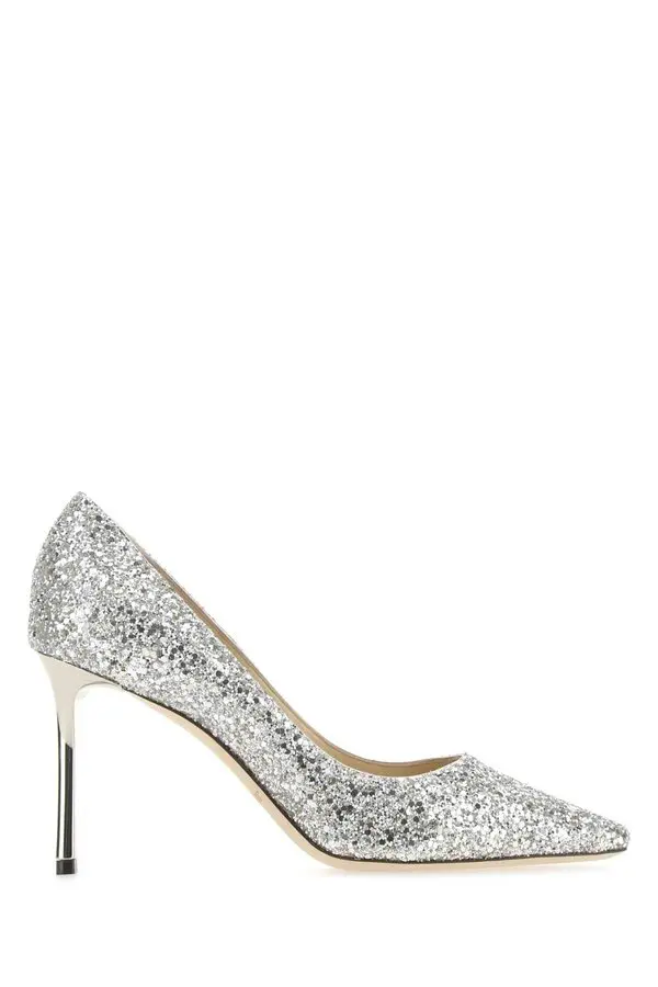 JIMMY CHOO Embellished Leather Roma 85 Pumps - Silver