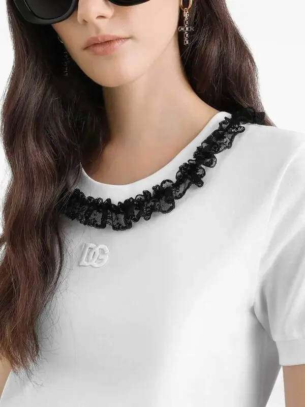 Dolce & Gabbana Ruffled Lace-trim T-shirt
