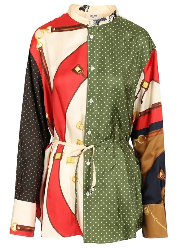 Celine Loose-fitting Shirt In Printed Silk Twill