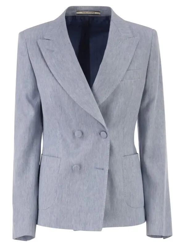 Tagliatore Double-breasted Linen And Cotton Stretch Blazer