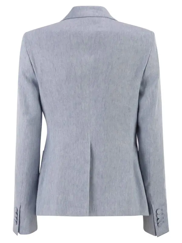 Tagliatore Double-breasted Linen And Cotton Stretch Blazer