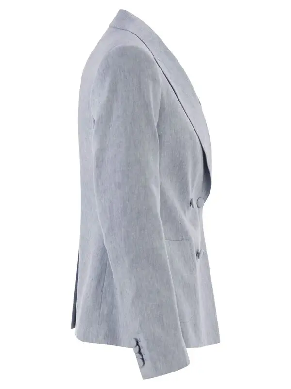 Tagliatore Double-breasted Linen And Cotton Stretch Blazer