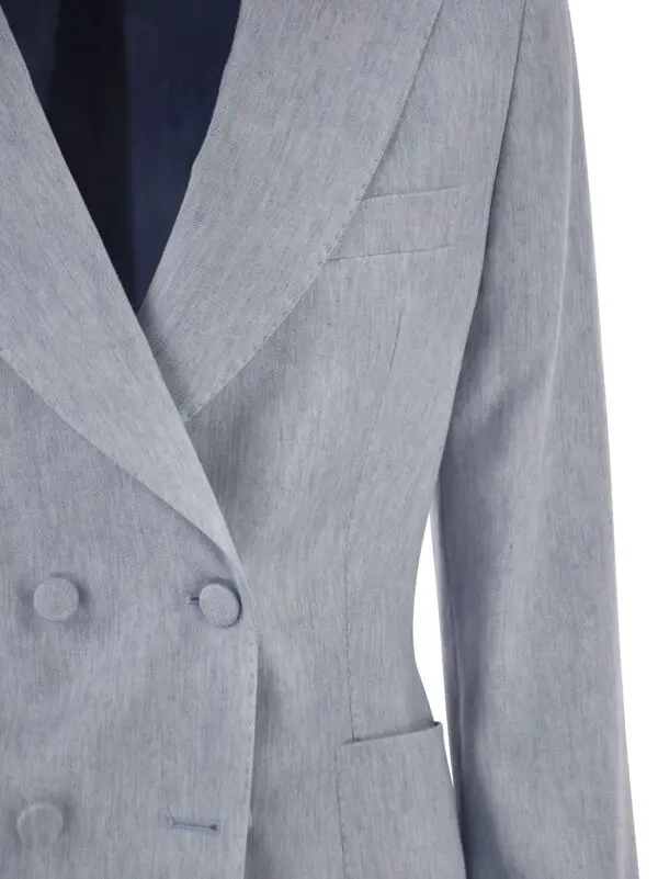 Tagliatore Double-breasted Linen And Cotton Stretch Blazer