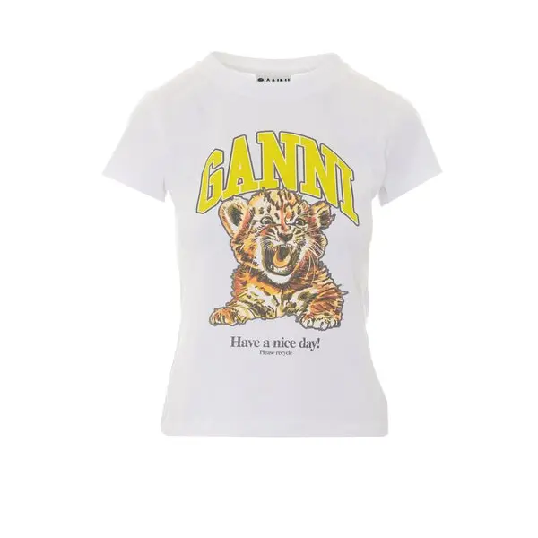 GANNI Tiger Graphic Print T-shirt - White