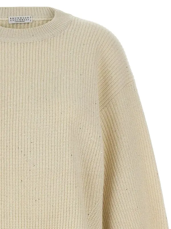 Brunello Cucinelli Cashmere Blend Sequin Appliqué Sweater - White