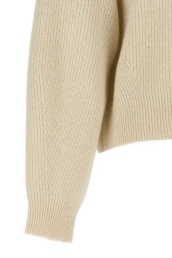 Brunello Cucinelli Cashmere Blend Sequin Appliqué Sweater - White