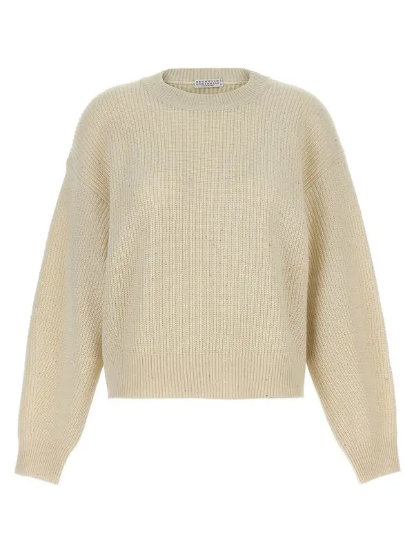 Brunello Cucinelli Cashmere Blend Sequin Appliqué Sweater - White