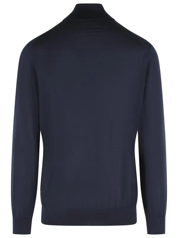 Zegna Navy Cashmere And Silk Turtleneck Sweater