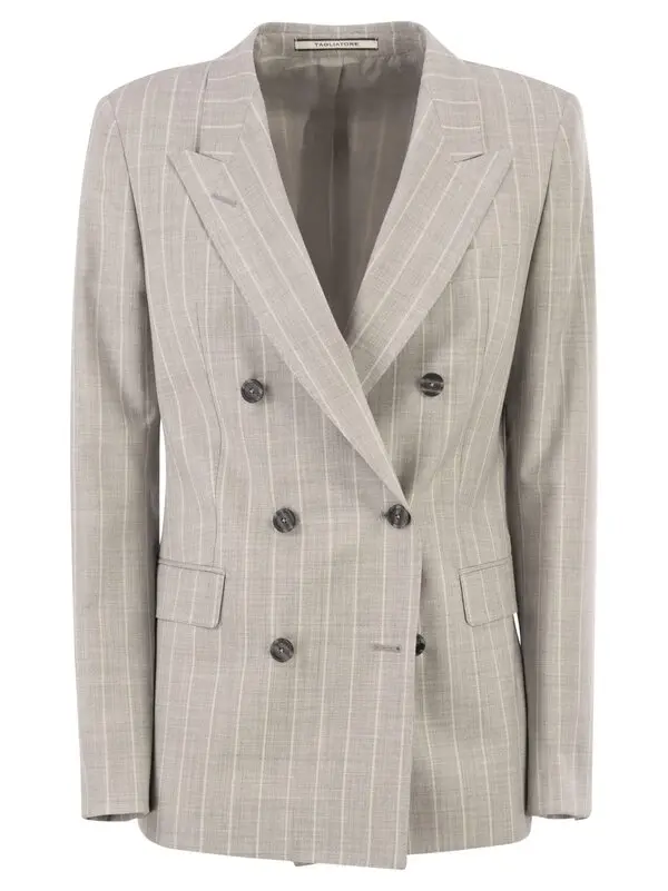 Tagliatore Double-breasted Pinstripe Blazer In Virgin Wool And Silk - Cream
