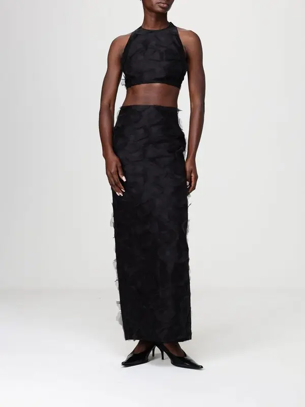 Max Mara Long Silk Jacquard Skirt - Black