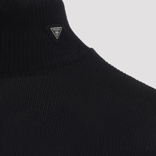 Prada Ribbed Knit Turtleneck Top - Black