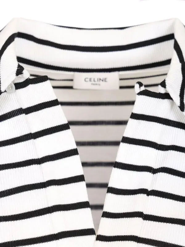 Celine Striped Silk Jersey Polo Shirt - White