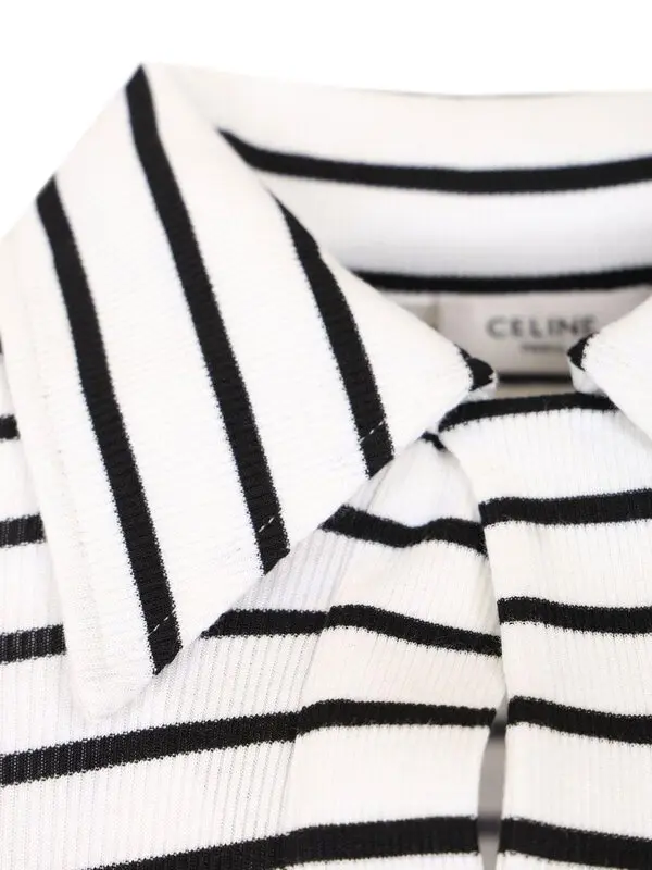 Celine Striped Silk Jersey Polo Shirt - White