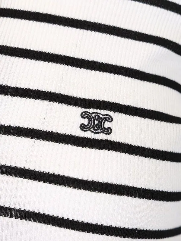 Celine Striped Silk Jersey Polo Shirt - White