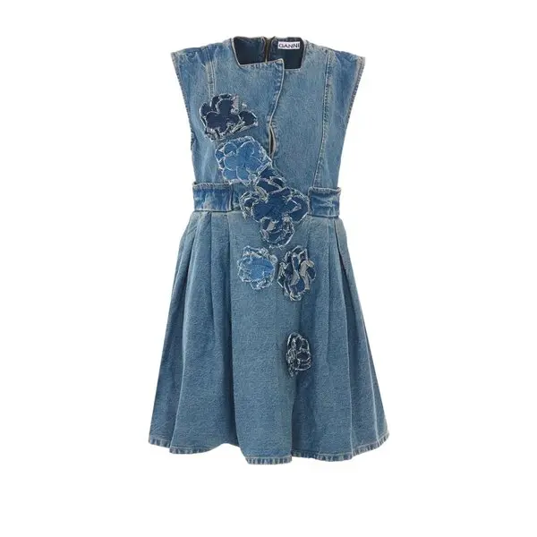 GANNI Flower Denim Dress - Blue