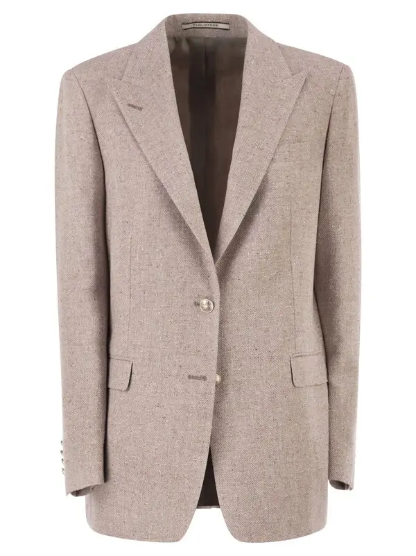 Tagliatore Single-breasted Herringbone Blazer In Cotton And Silk Blend - Pink