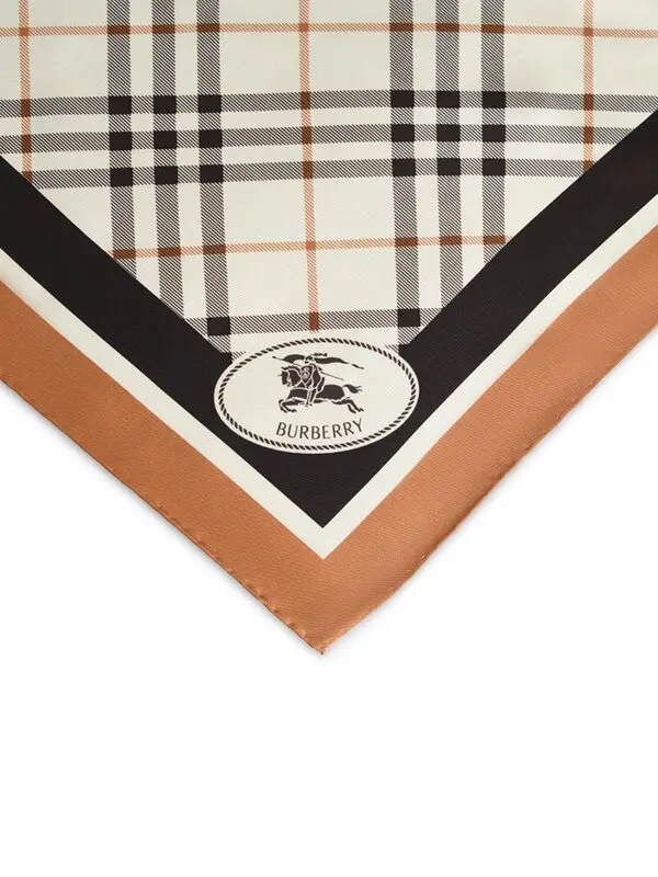 Burberry Check Silk Scarf With 'knight Stamppebble - White