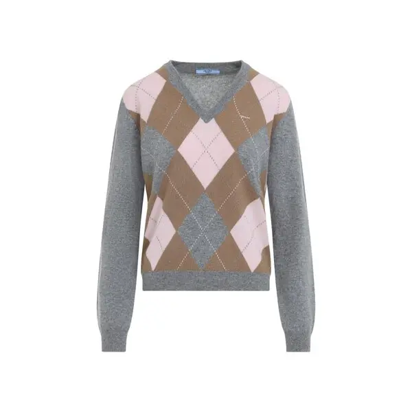 Prada Argyle V-neck Sweater - Gray