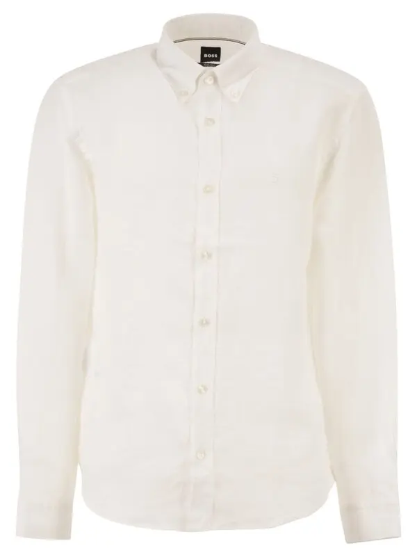 BOSS Pure Linen Regular Fit Shirt With Button-down Collar