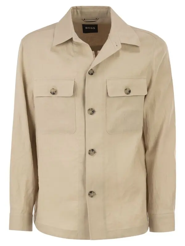 BOSS Linen Shirt Jacket With Patch Pockets