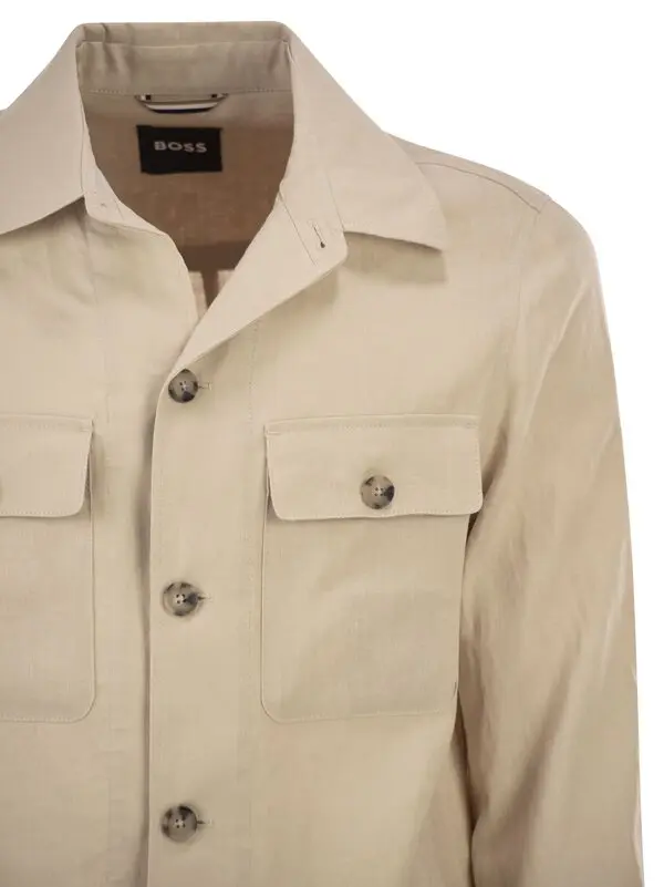 BOSS Linen Shirt Jacket With Patch Pockets