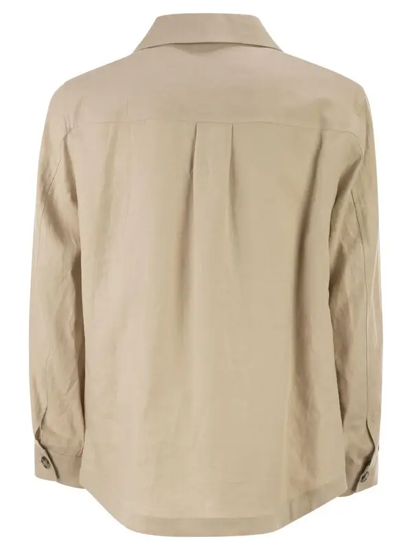 BOSS Linen Shirt Jacket With Patch Pockets - Cream