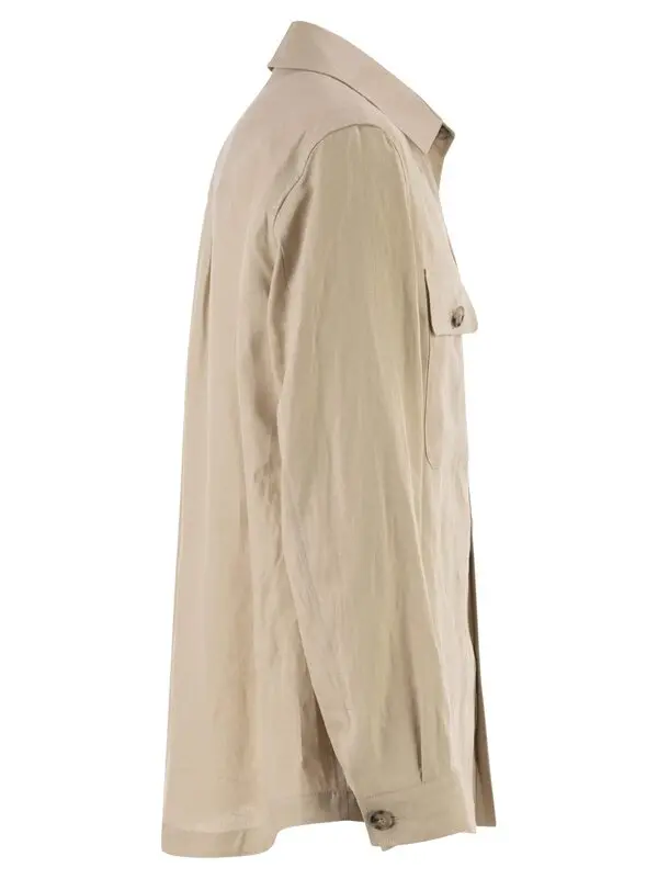 BOSS Linen Shirt Jacket With Patch Pockets - Cream