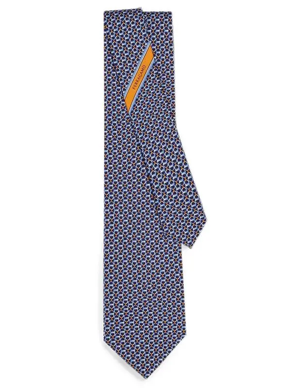 FERRAGAMO Gancini-print Silk Tie - Blue