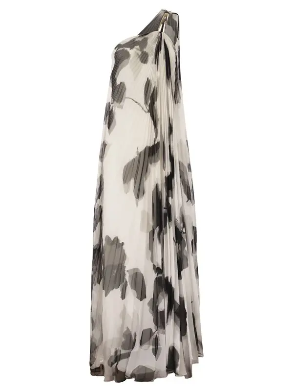 Max Mara Printed Pleated Dress - White