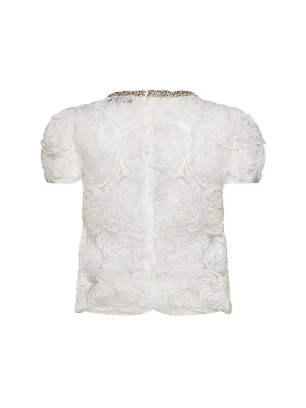 SELF-PORTRAIT White Sequin Tulle And Lace Top
