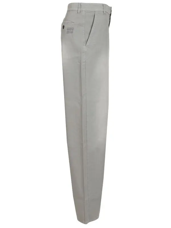 Miu Miu Cotton Wide Fit Trousers - Gray