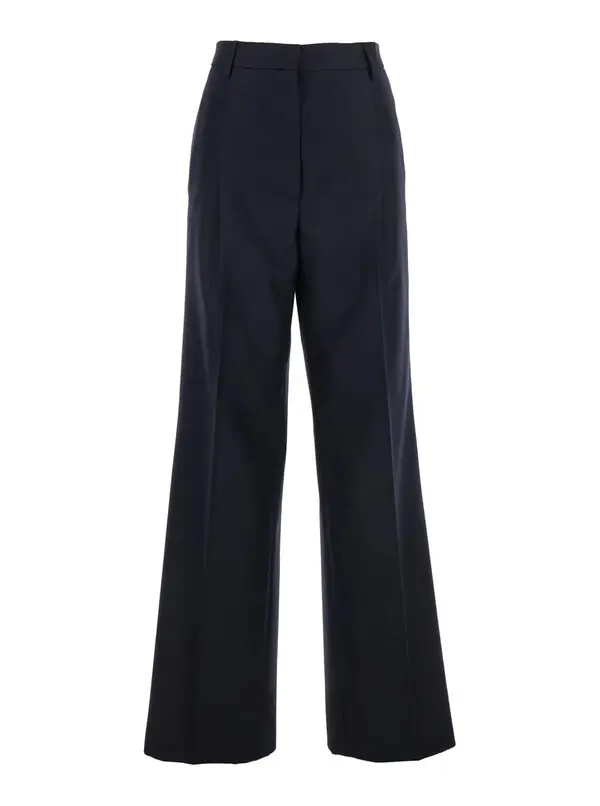 Dries Van Noten Portias' Blue Pants With Wide Leg And Two Rear Welt Pockets In Wool - Multicolor