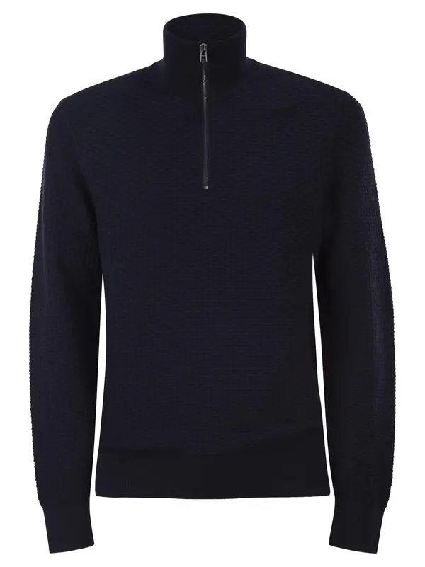 BOSS Textured Cotton Sweater With High Neck And Zip - Multicolor