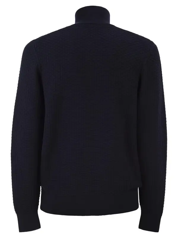 BOSS Textured Cotton Sweater With High Neck And Zip